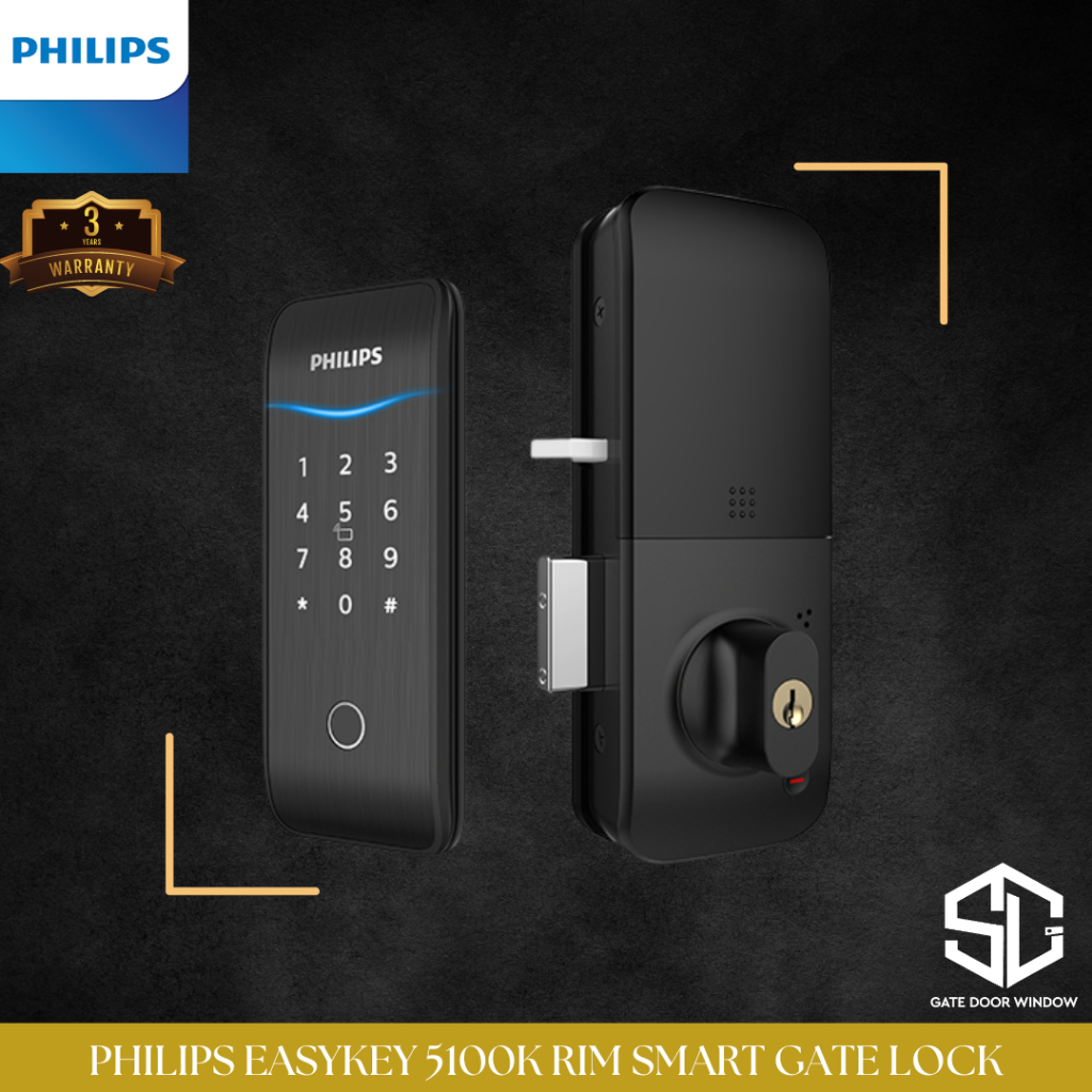 Philips EasyKey 5100K Rim Smart Gate Digital Lock [3 YEARS WARRANTY ...