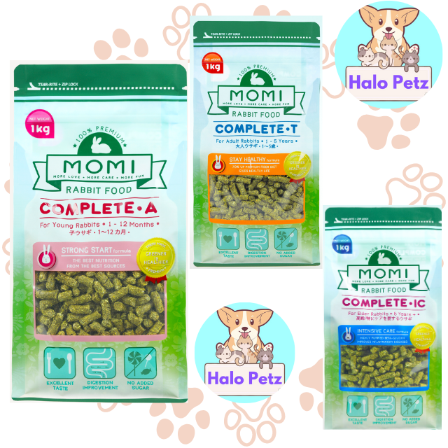 Momi Complete Diet Pellets for Rabbit Different Stages(1KG) Complete-A/T/IC - Young Rabbit/Adult ...
