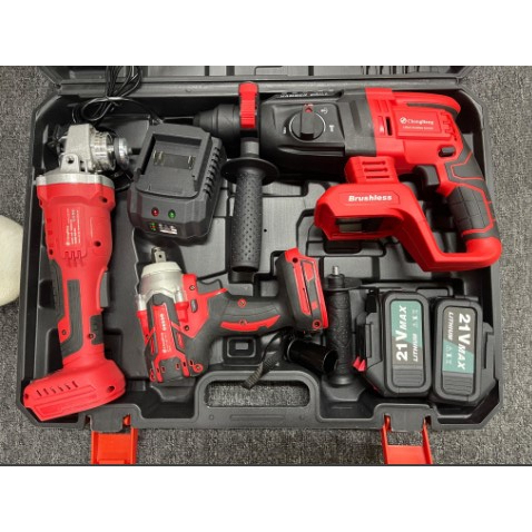 SG STOCK Red Lithium Battery Brushless Power Tools 3-Piece Set Electric ...
