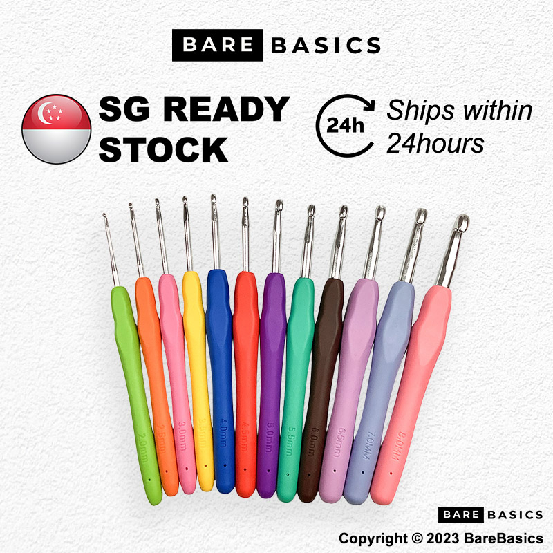 [SG Stock] Aluminium Crochet Hook Set Rubber Handle 2mm 3mm 4mm 5mm 6mm ...