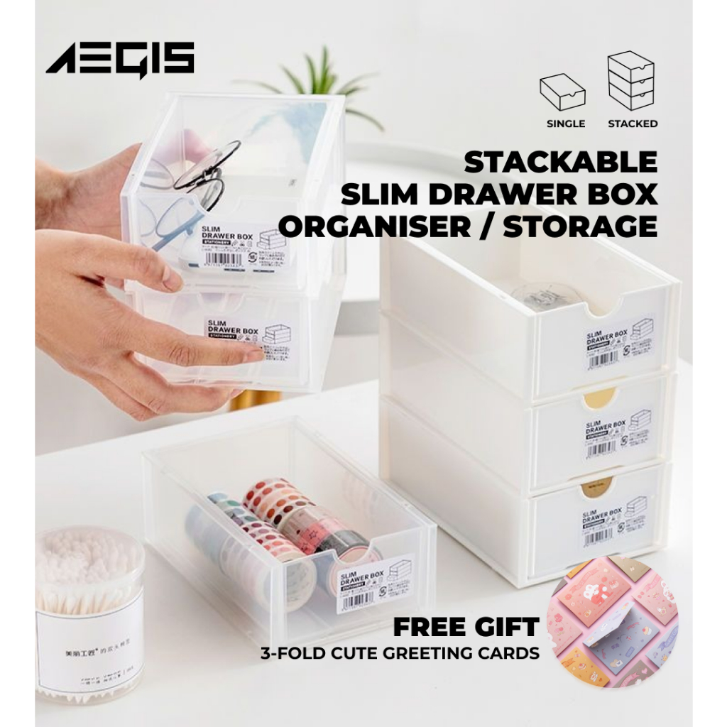 AEGIS Stackable Slim Drawer Box, Stacking Organiser, Desk Riser Drawer ...
