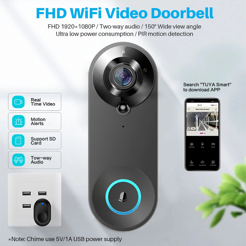 Smart Door Viewer Camera 1080P WiFi Video Intercom Door Bell Camera Two ...