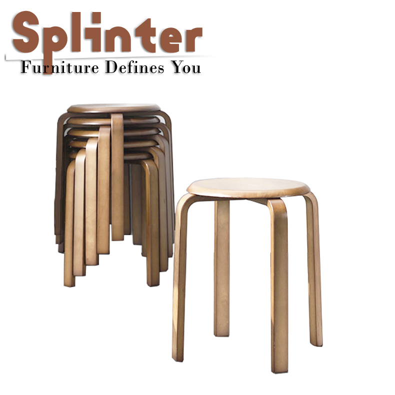 Splinter Wooden Dining Stool Chair Stackable Solid Wood Living Room ...