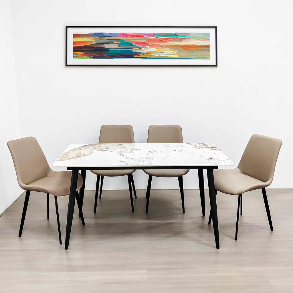 Sintered Stone Dining Table with 4 Chairs in White Pandora Design ...