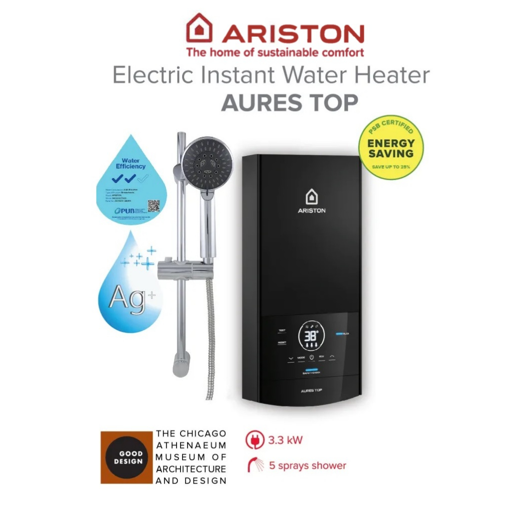 Ariston Aures Top Instant Water Heater Digital (BUILT IN ELCB) | Shopee ...