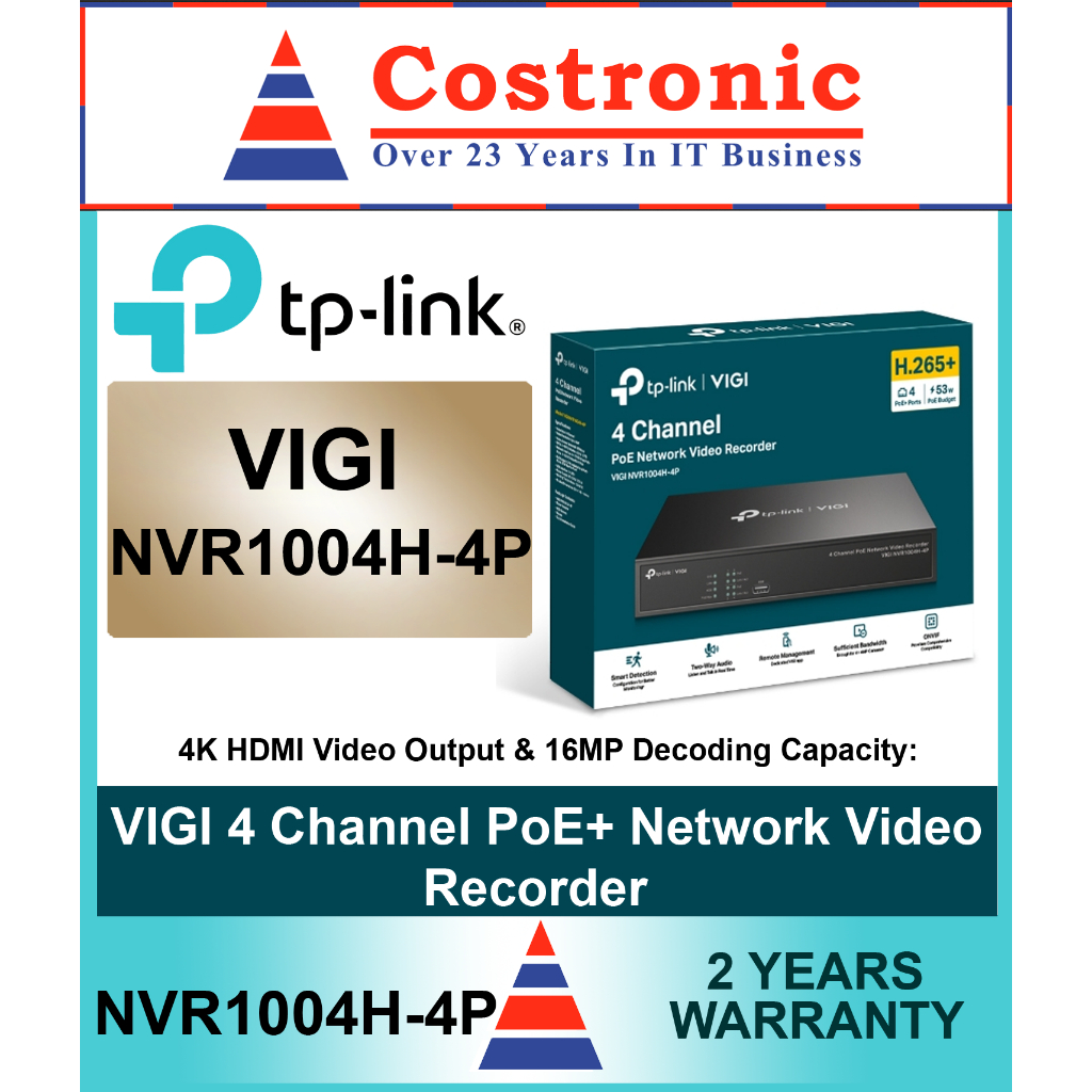 TP-Link VIGI NVR1004H-4P / NVR1008H-8P 4/8 Channel PoE+ Network Video Recorder ( 2 years Local ...