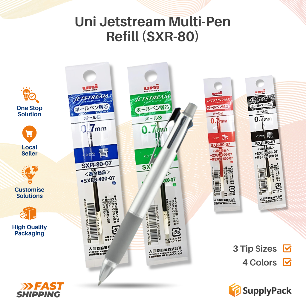Uni Jetstream Multi-Pen Refill - SXR-80, Hybrid Ink, 3 Tip Sizes ...