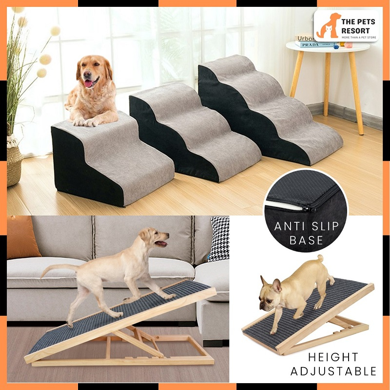 Solid Wood Dog Stair Steps Adjustable Pet Dog Ladder Sponge Dog Slope ...