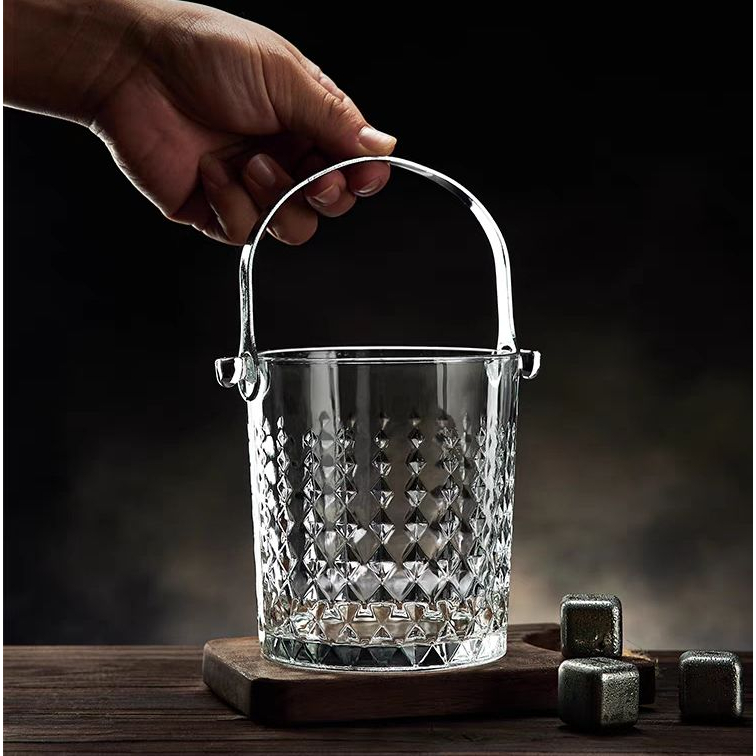 Home Essential Billows Glass Ice Bucket / Ice Pail with Handle and Tong ...