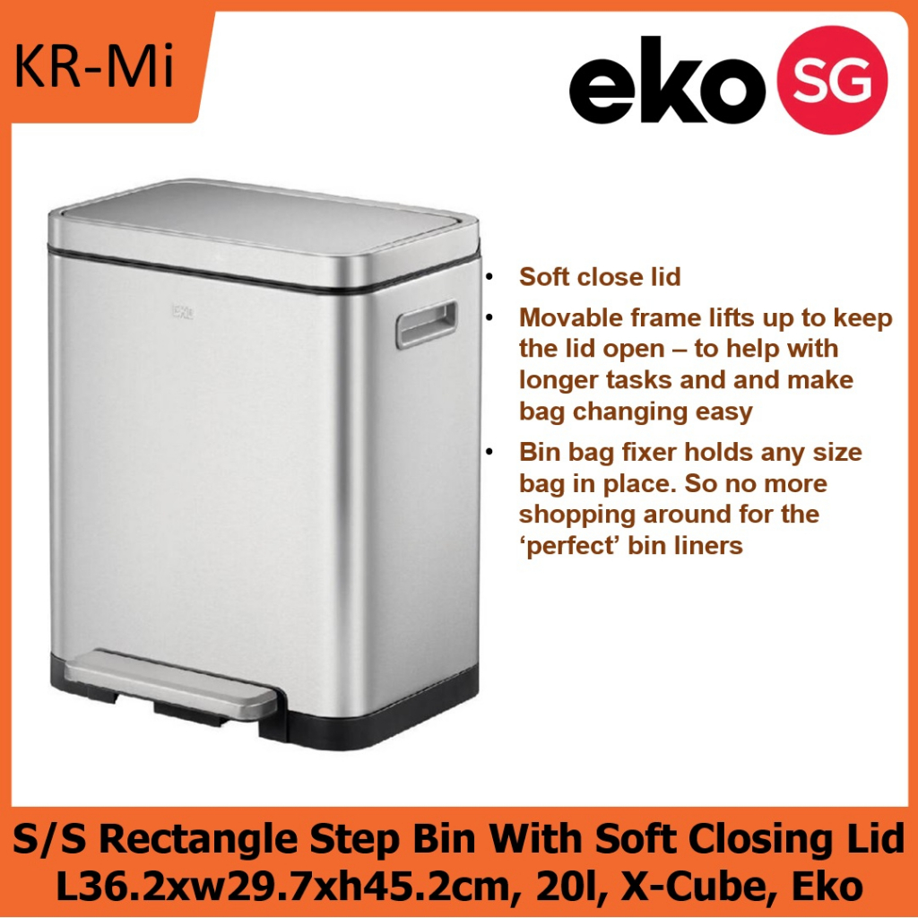EKO X-CUBE STAINLESS STEEL RECTANGLE STEP BIN WITH SOFT CLOSING LID 20L ...