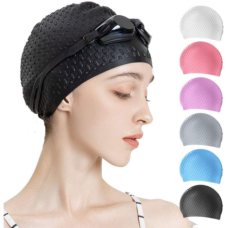 100% Silicone Seamless Water Drop Cap High Elasticity Long Hair Swim ...