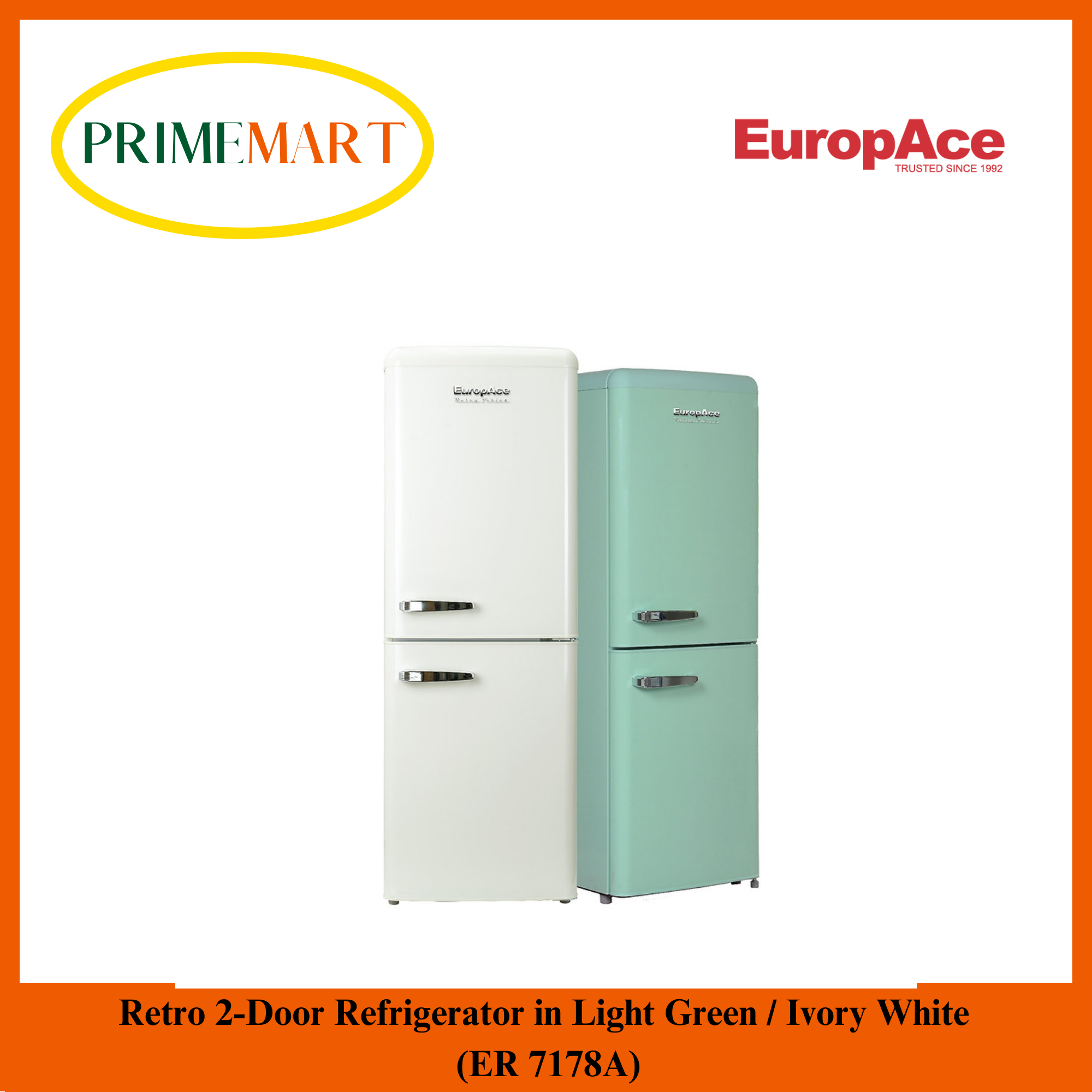EuropAce Retro 2-Door Refrigerator in Light Green / Ivory White - ER ...
