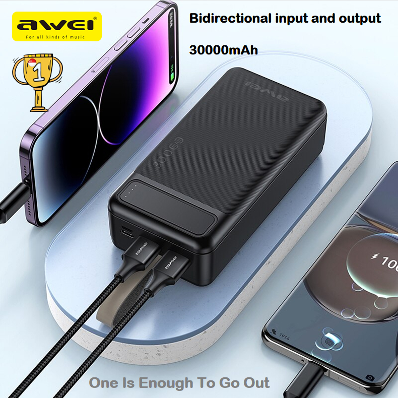 AWEI P7K 30000mAh Portable Power Bank Dual Type A USB A Type C Micro ...