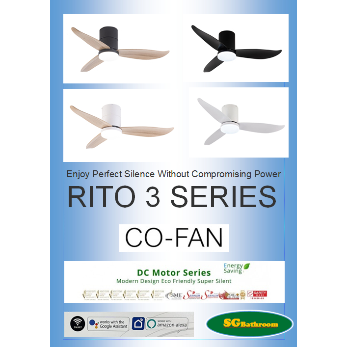 FANCO CO-FAN Rito 3 DC Motor Ceiling Fan with 3 Tone LED Light Kit and ...