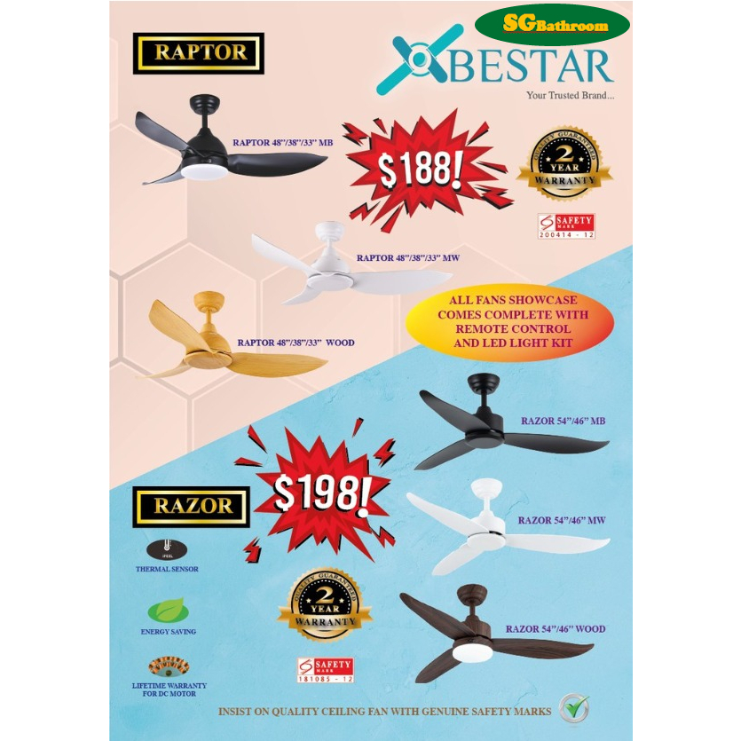 BESTAR RAZOR 46/54inch DC Motor Ceiling Fan with LED Light and Remote ...