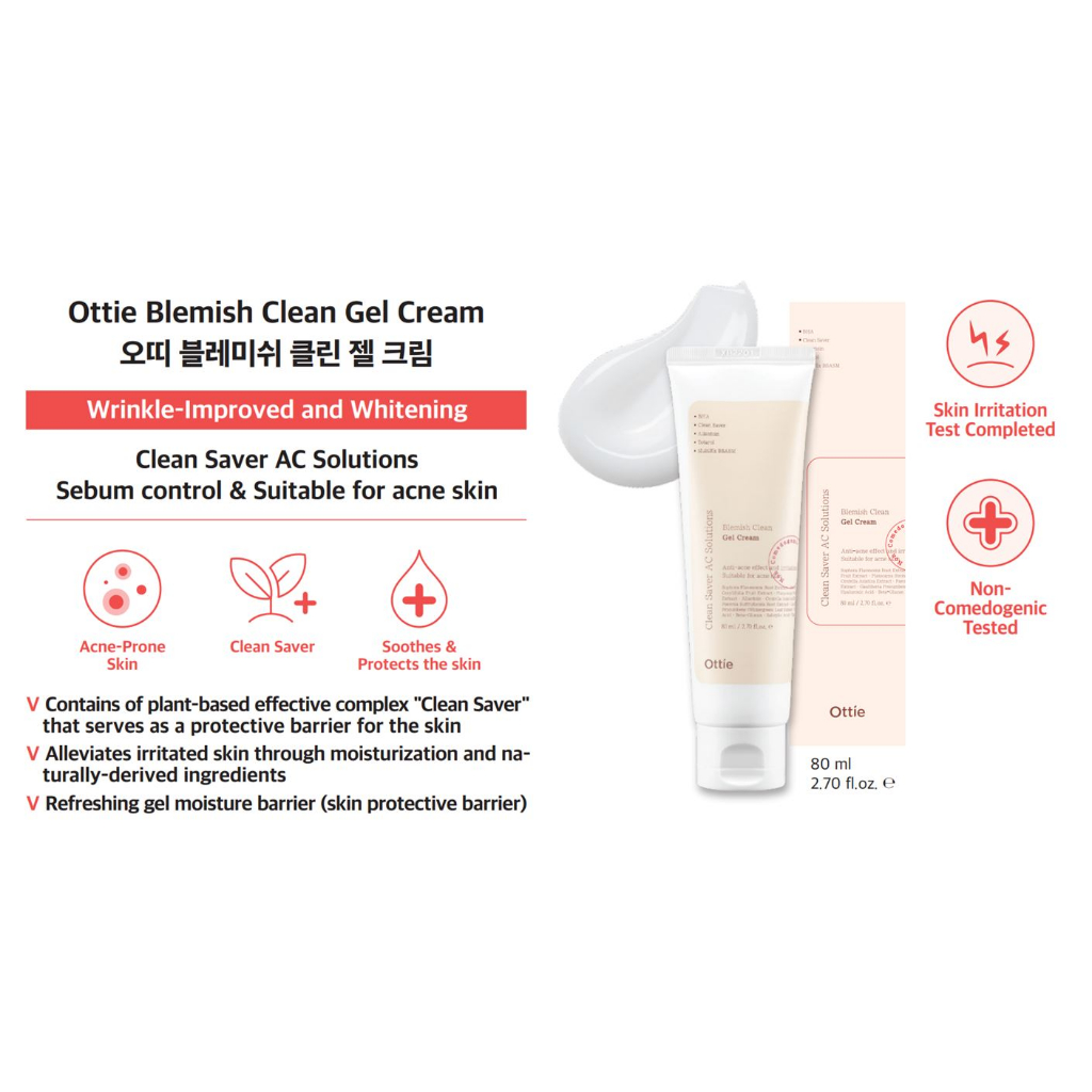 Ottie Blemish Clean Gel Cream 80ml | Shopee Singapore