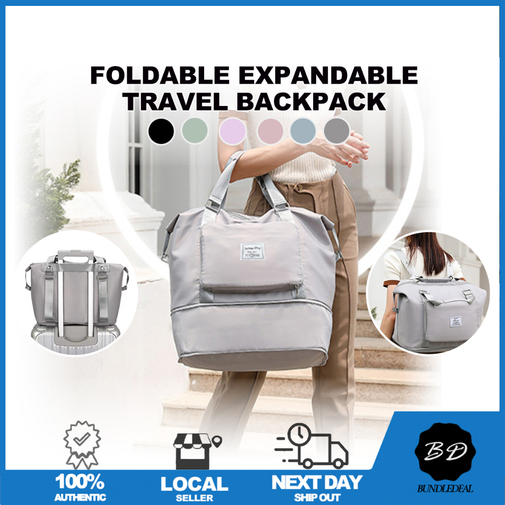 🚀[SG] Foldable Expandable Travel Backpack/ 3 Way Carry Luggage Tote Bag ...