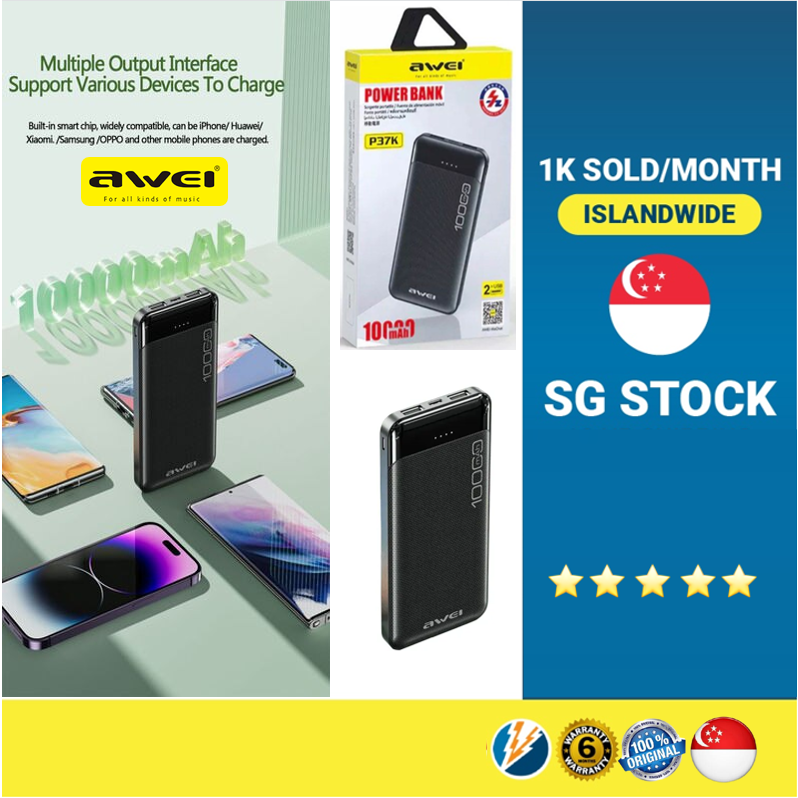🔥【SG】🔥 AWEI P37K P5K HocoJ100 J111 2.1A 10000mAh Dual USB Power Bank ...