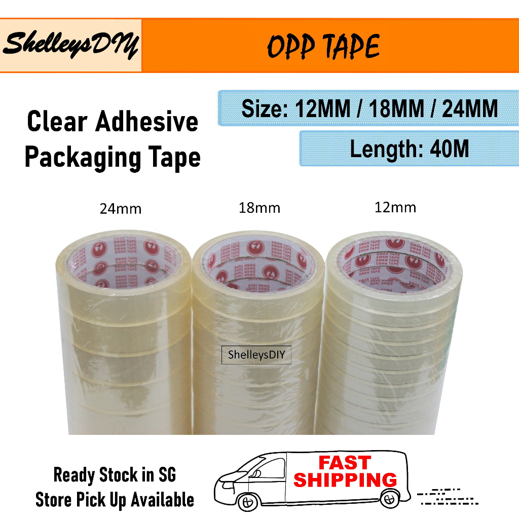 [Bundle of 2 / 3 / 6] 12mm / 18mm / 24mm x 40m Stationery/Packaging Clear Transparent OPP Tape ...