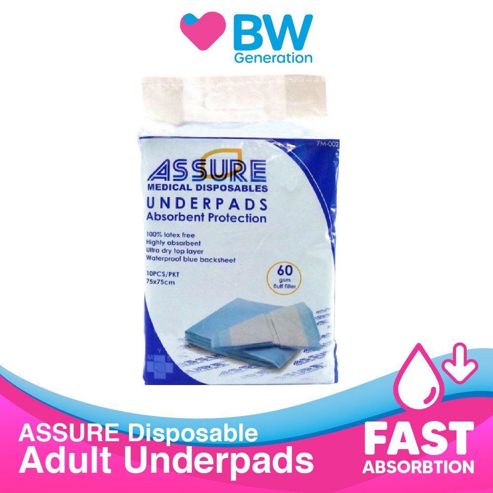 ASSURE Disposable Adult Underpads 75x75cm 60gsm (10pcs/pack) - by BW Generation | Shopee Singapore