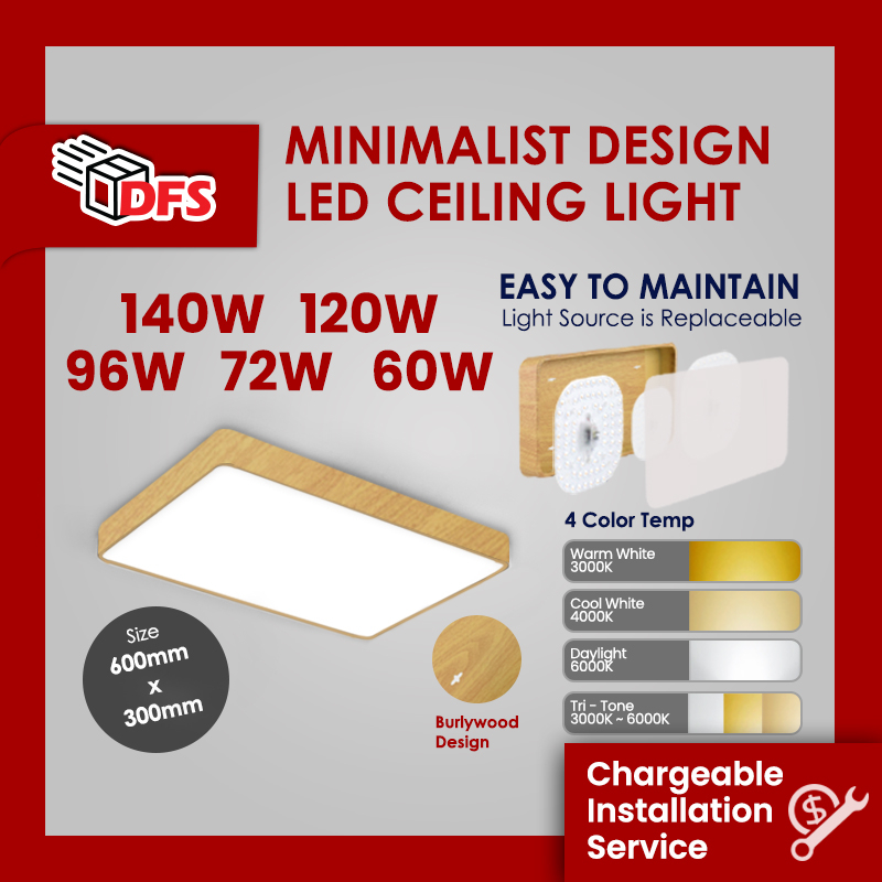 DFS LED Ceiling Light 600MM 60W/72W/96W/120W/140W Rectangle Wood Frame ...