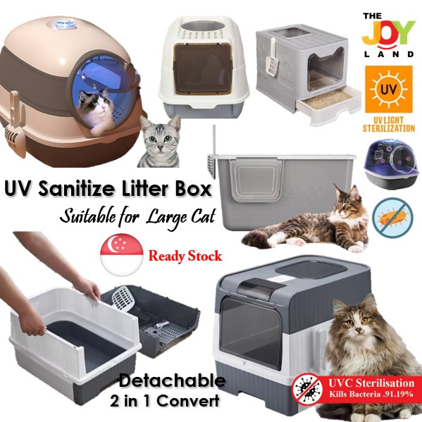 [SG SELLER] UV Cat Foldable Litter Box Pee Cat Enclosed Toilet Tray ...
