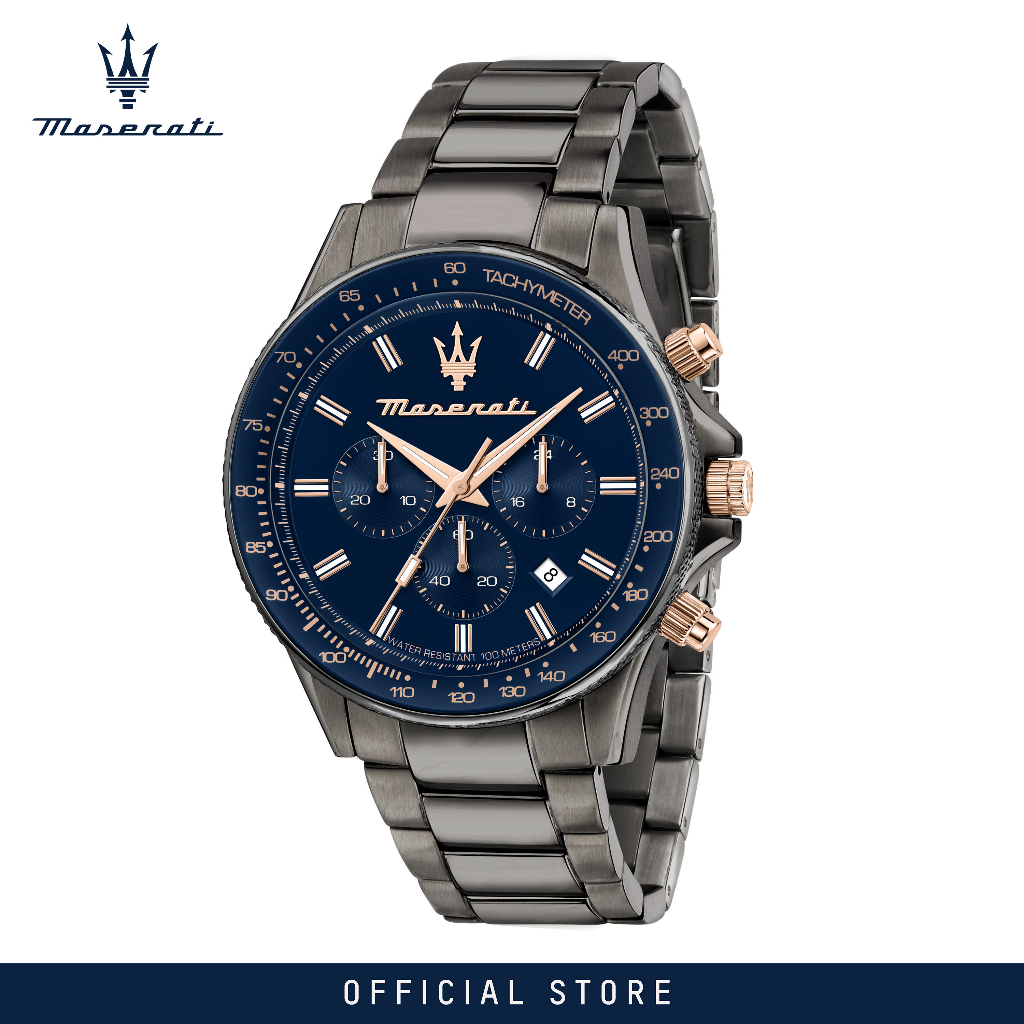 [2 Years Warranty] Maserati Sfida 44mm Blue Dial Dark Grey Stainless ...