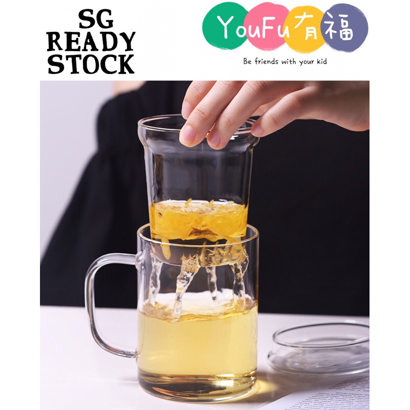 [SG Ready Stock] High Borosilicate glass 3 In 1 Tea Cup Set with Filter ...