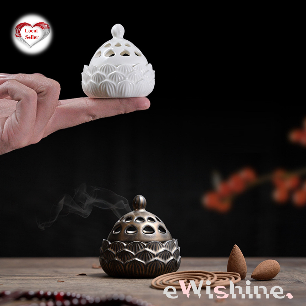 Hand made Mini Size Lotus Design Ceramic Incense Burner for 2 hours ...