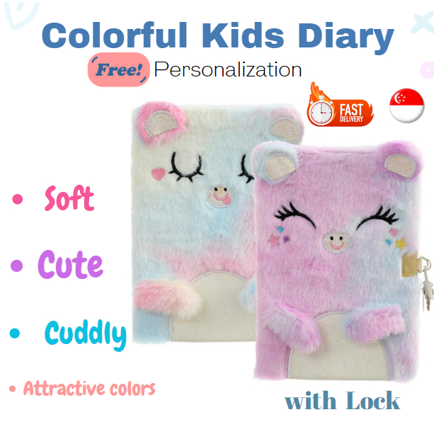Fluffy Notebook w/ Lock Diary Furry and Soft Journal Girls Secret ...