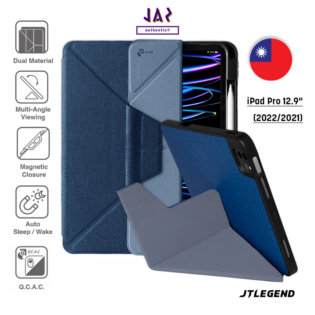 JTLEGEND AMOS QCAC Folio Case with Pencil Holder and Clip for iPad Pro 12.9" (2022/2021 ...