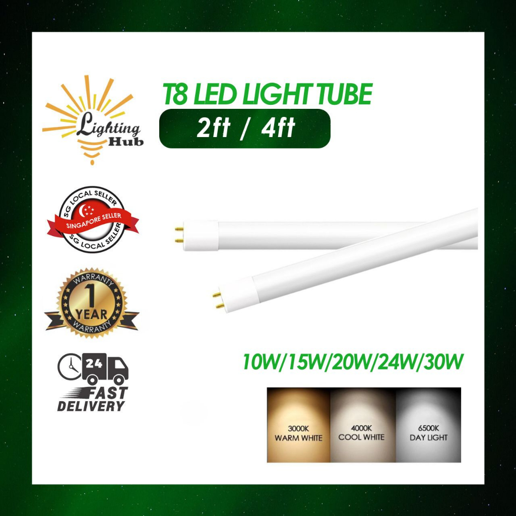 (LIGHTING HUB) T8 LED TUBE (double-ended connection) 10W / 15W / 20W / 24W / 30W (2ft 4ft ...