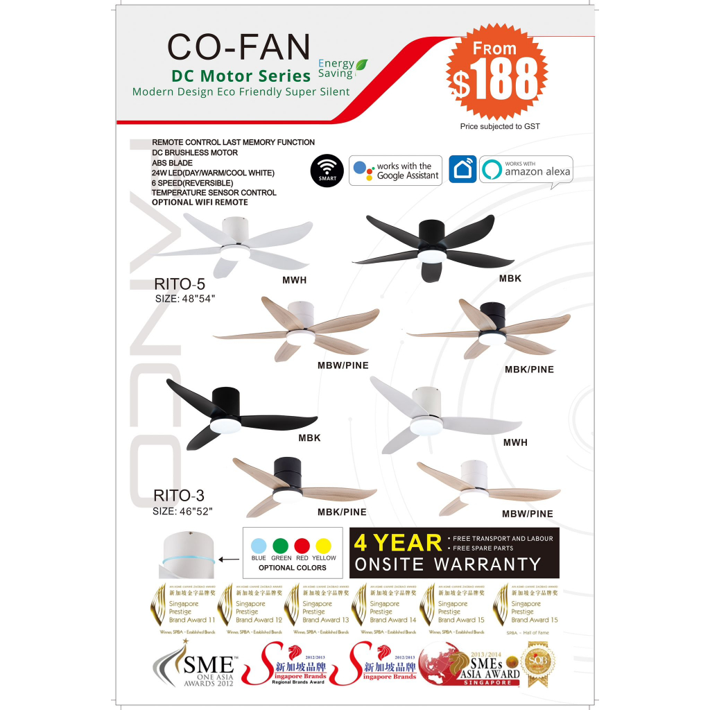 CO-FAN RITO-3 Fan come with led n remote control ceiling fan | Shopee ...