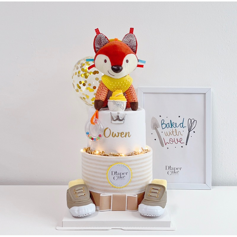 🇸🇬 🔥🔥🔥 2 Tier Diaper Cake - Multi-Sensory Activity Fox Baby Hamper for ...