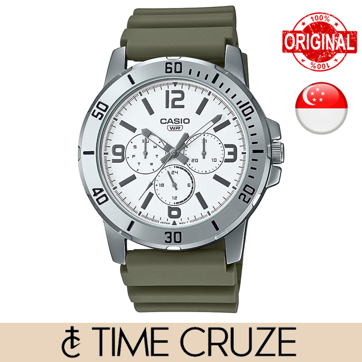 [Time Cruze] Casio MTP-VD300 Analog Quartz White Dial Green Resin Strap ...