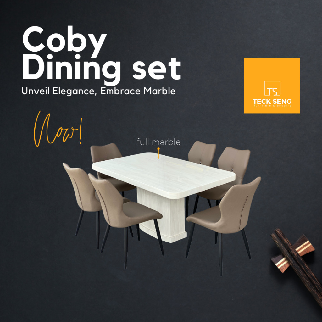 DINING TABLE SET/ COBY 1+6/ 6 CHAIR/ Marble top / RECTANGLE / MEJA ...