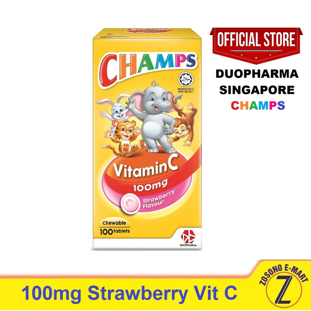CHAMPS 100mg Vitamin C Strawberry Chew Tab 100s [ Vit C for Kids ...