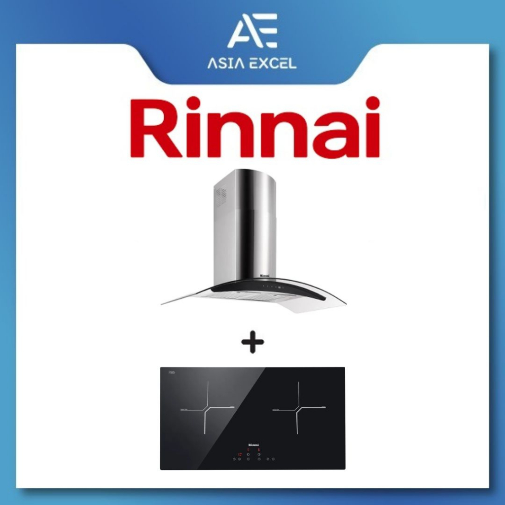 RINNAI RH-C209-GCR 90CM CHIMNEY HOOD + RINNAI RB-7012H-CB 2 ZONE INDUCTION HOB WITH TOUCH ...