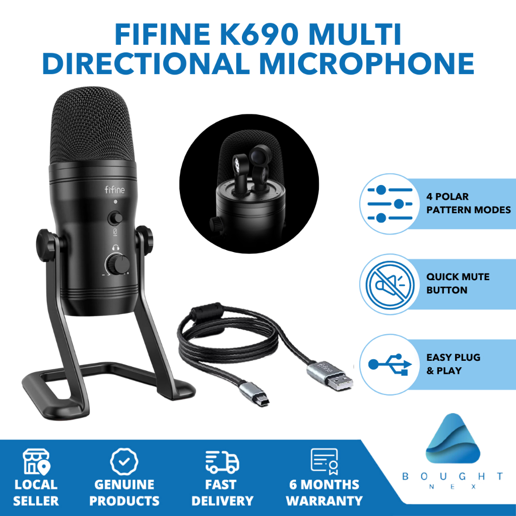 Fifine K690 USB Microphone - Multi-Directional, Cardioid, Omnidirectional, Bi-Directional ...
