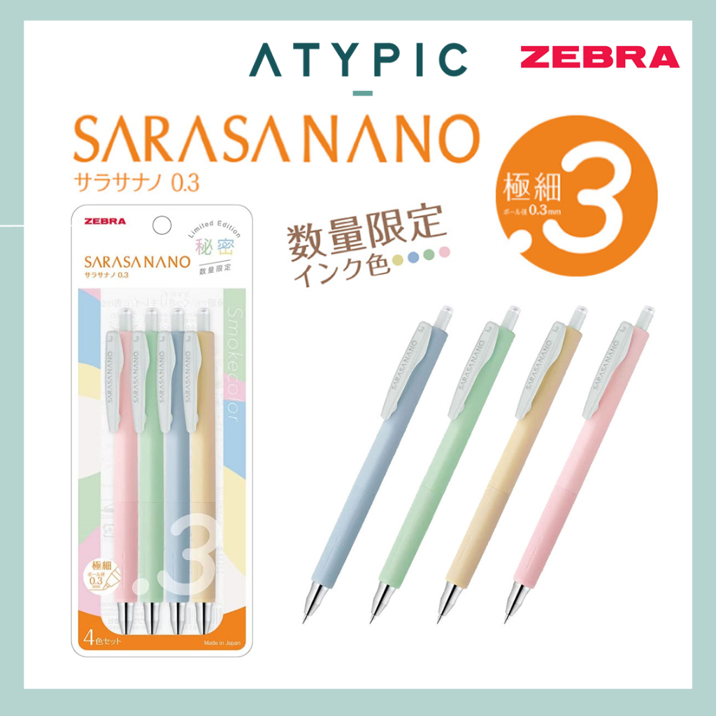 Zebra Sarasa Nano Gel Ballpoint Pen, 0.3mm, Pastel Smoke Colour (Set of ...