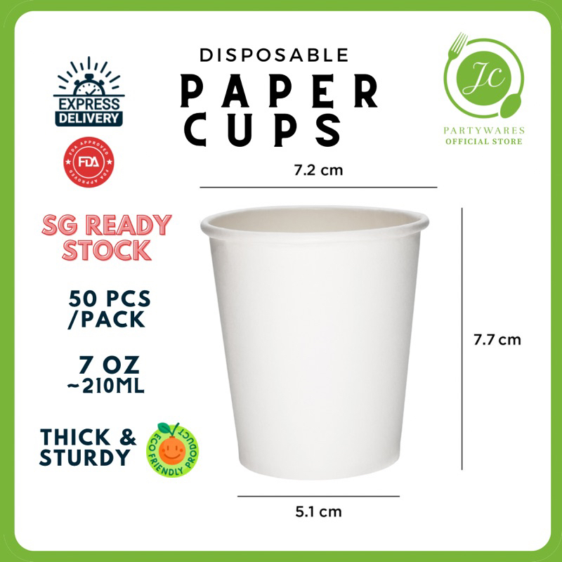 SG READY STOCK - High Quality 50pcs White Paper Cup 7oz (210 ml ...
