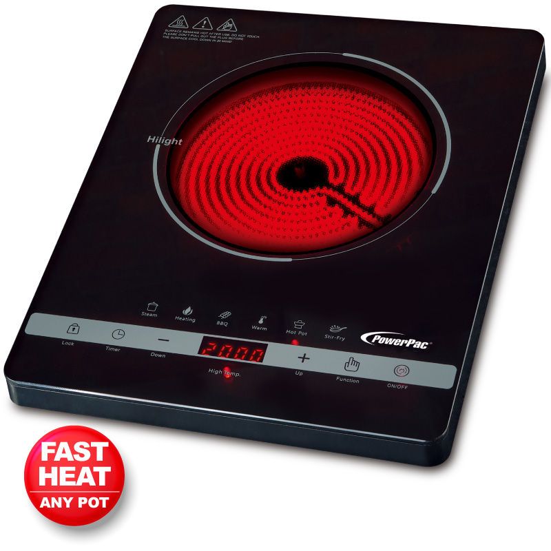 PowerPac Ceramic Cooker Infrared Cooker (Any Pot) BBQ Grill 2000 Watts ...