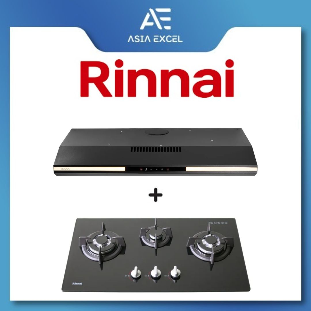 RINNAI RH-S3059-PBW 90CM BLACK SLIMLINE HOOD + RINNAI RB-7303S-GBSM 3 BURNER GLASS HOB | Shopee ...