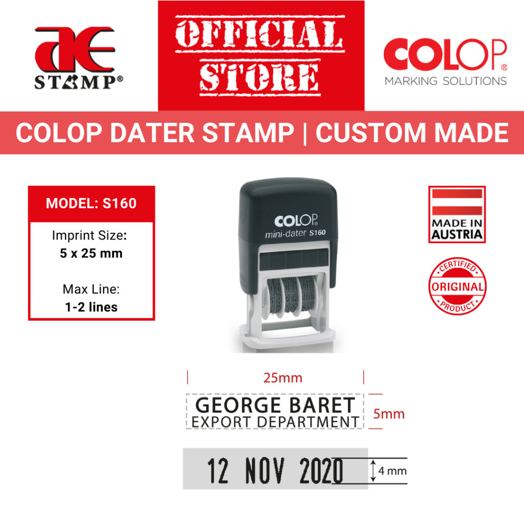 Mini Customisable Dater Stamp | COLOP S160 Self Inking Date Stamp ...