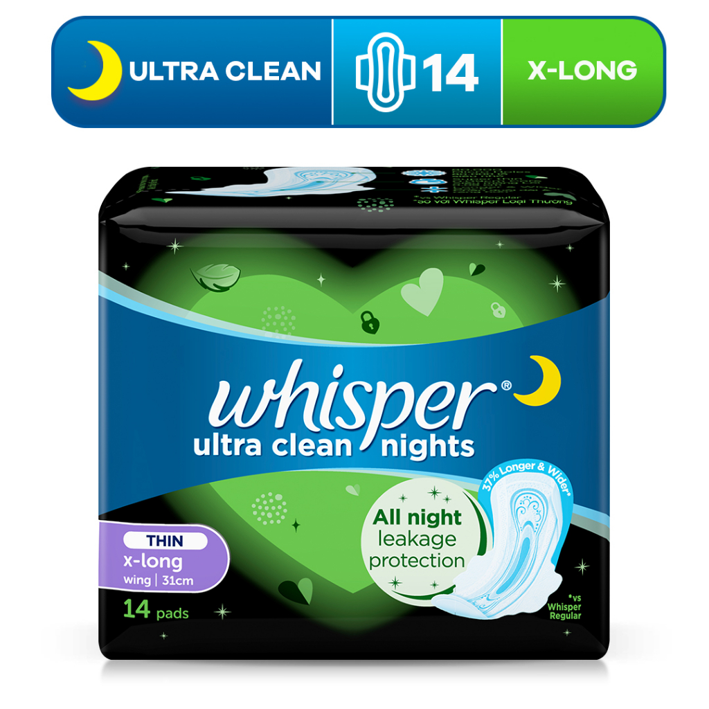 Whisper Ultra Clean Sanitary Pad Heavy Night Thin Wing 31cm 12 pads ...