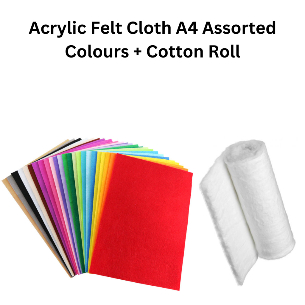 Acrylic Felt Cloth A4 Assorted Colours (10pcs/pkt) + Cotton Roll 400g ...