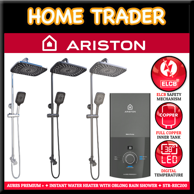 ARISTON ELECTIC INSTANT WATER HEATER WITH OBLONG RAIN SHOWER AURES ...