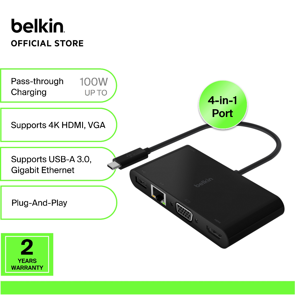 Belkin AVC004btBK USB-C Multimedia + Charge Adapter 100W (laptop ...