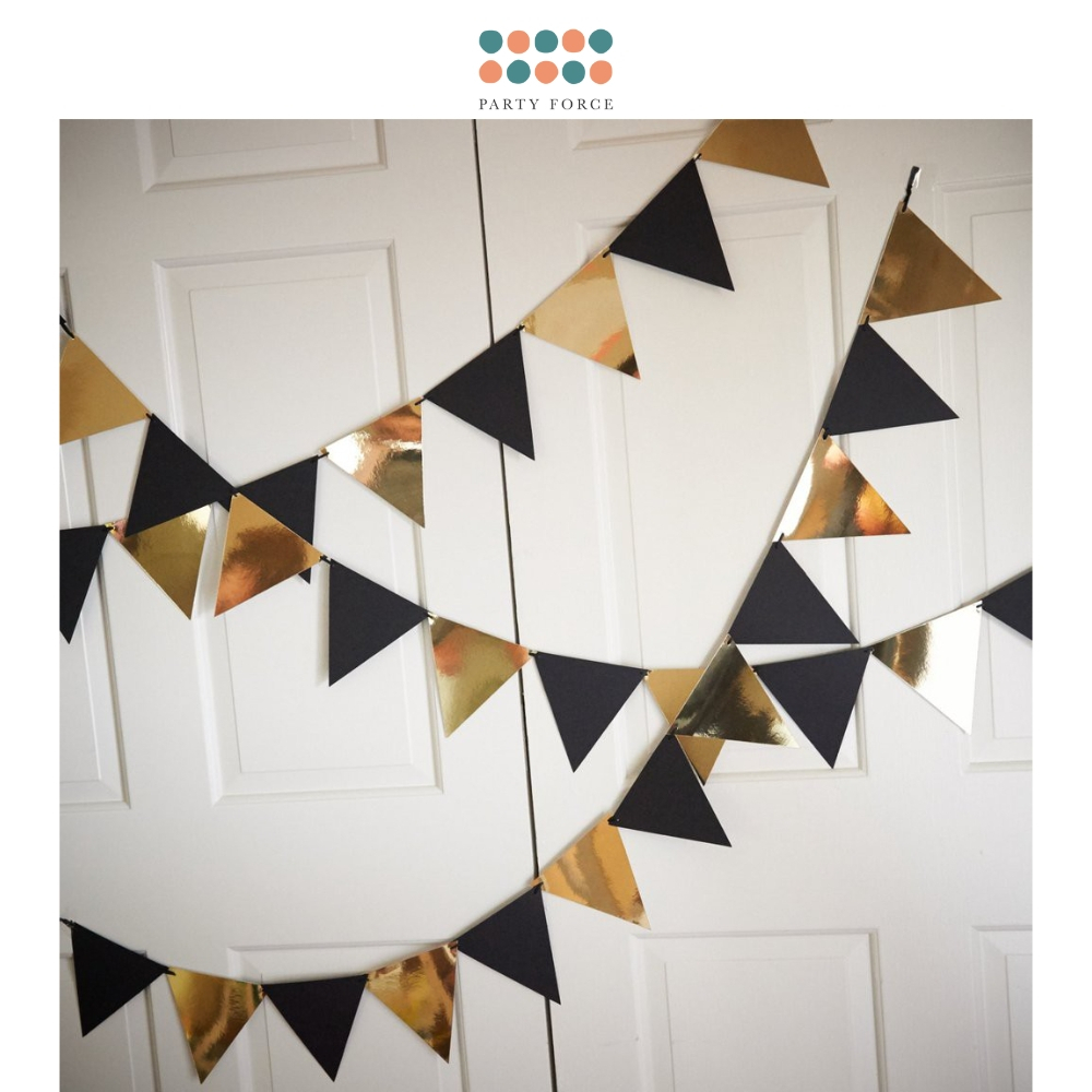 Black gold happy birthday triangle bunting party decoration | Shopee ...