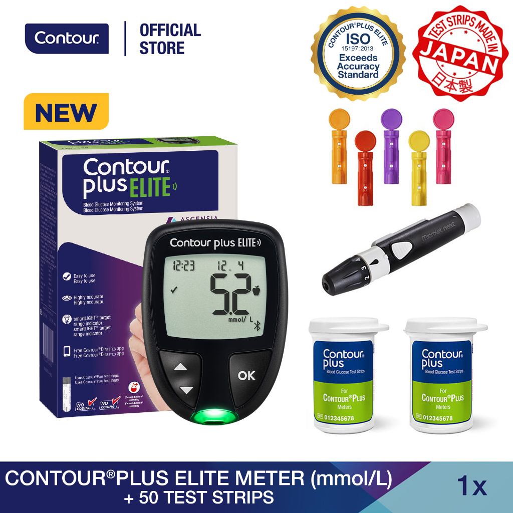 Contour Plus Elite Blood Glucose Meter (mmol/L) + 50 Test Strips ...